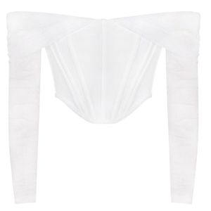 Miss Circle | Tops | Yeimy White Corset Top With Mesh Sleeve | Poshmark